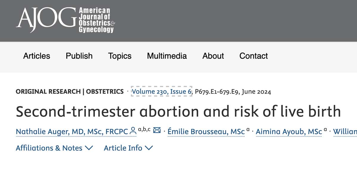AJOG Study Finds 11 Percent of 2nd Trimester Abortions Result in Live ...